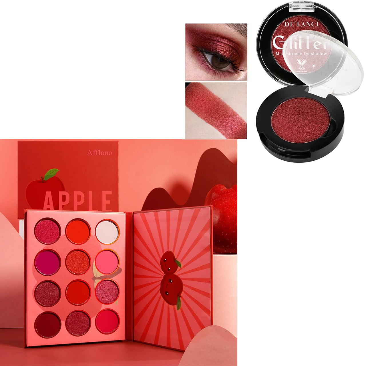 Amazon.com : Afflano Chrome Red Eyeshadow + Pink Red Eyeshadow Palette ...