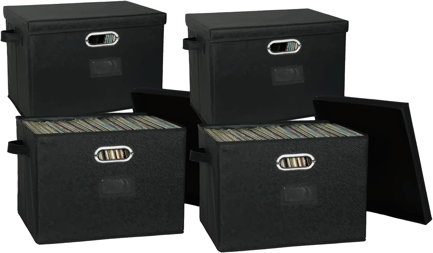 Amazon.com: 12-Inch Vinyl Record Storage Boxes with Lids and Handles ...
