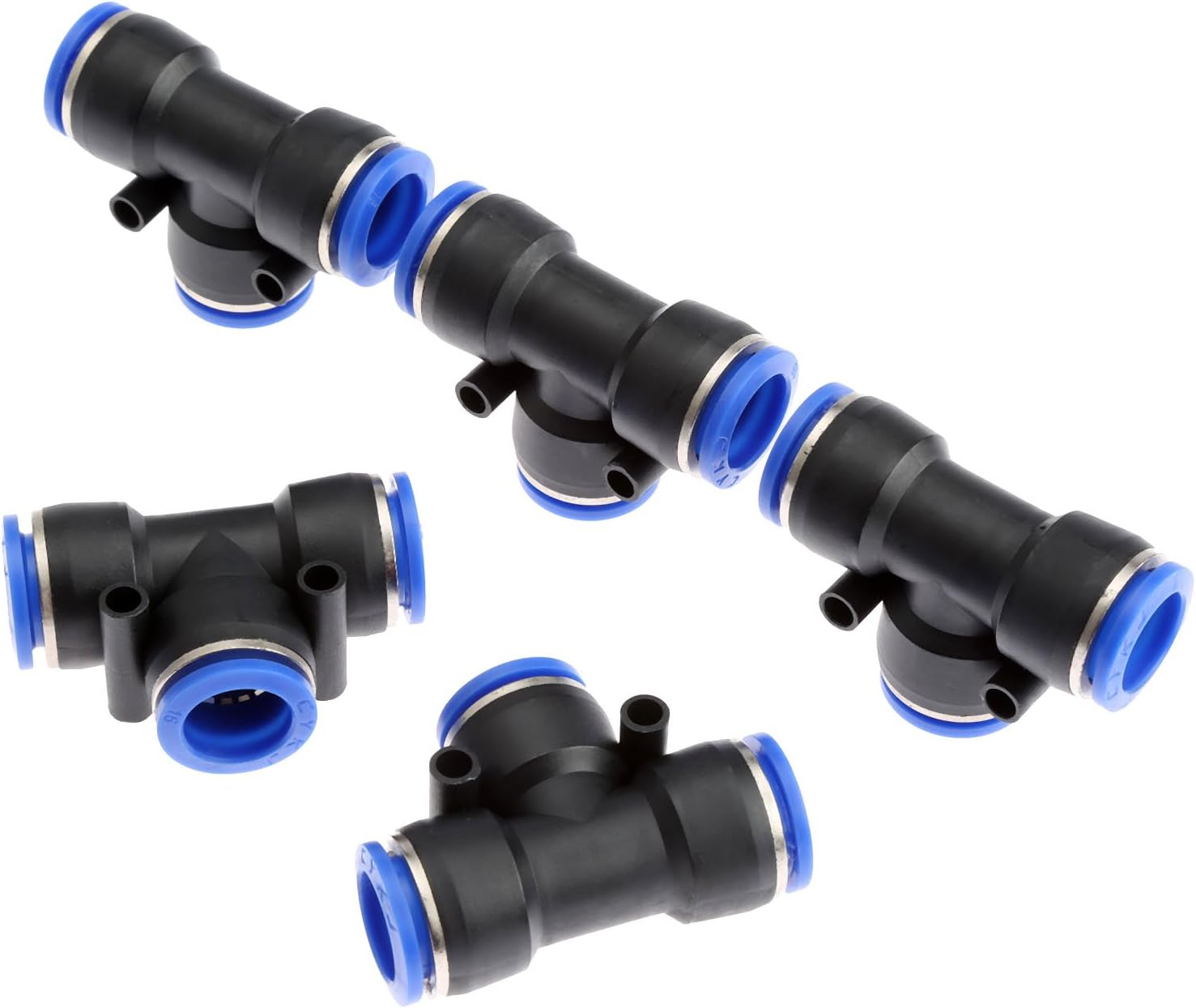 5pcs T-Junction PE16 Pneumatic Air 3 Way Quick Fittings Connector 16mm ...