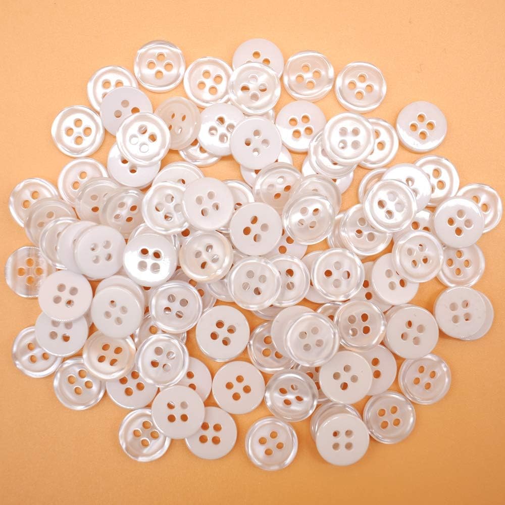 Amazon.com: 11mm 200Pcs Sewing Shirt Resin Buttons 4 Holes White Faux ...