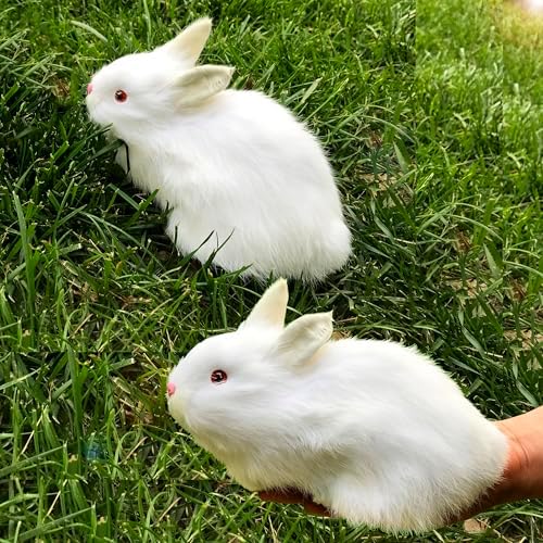 Amazon.com: Basuo-9Q 2 Realistic Rabbit Figurines -Stuffed Farm Animal ...