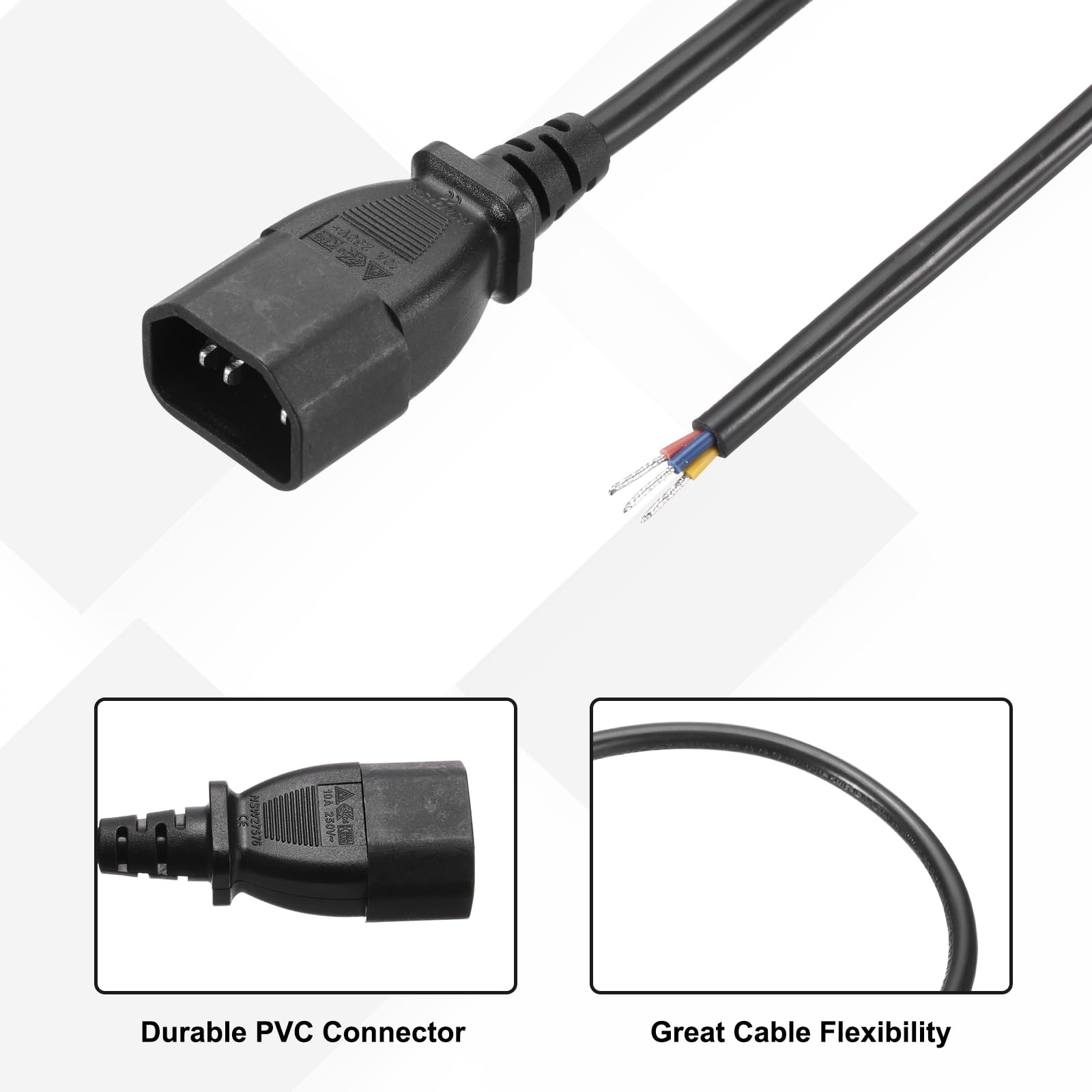 Snapklik.com : DMiotech 2 Pcs 1 Ft IEC 60320 C14 To Bare Wire Power ...