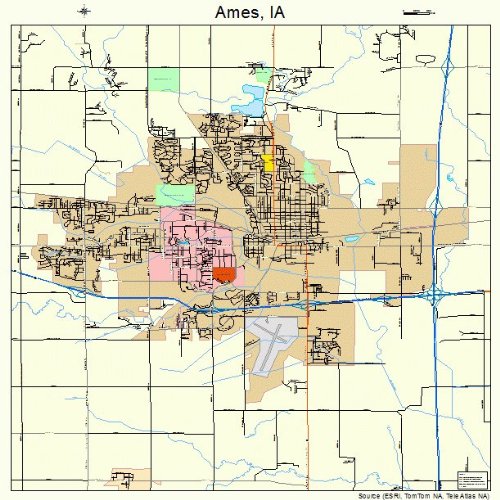 Large Street & Road Map of Ames, Iowa IA - Printed poster size wall ...