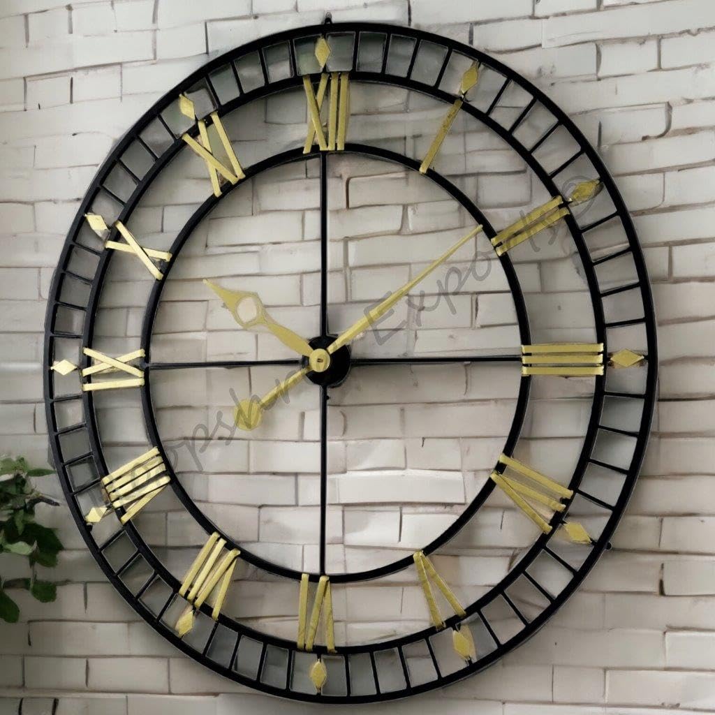 Buy Vintage Clock Black and Gold Extra Large Wall Clock/One Year ...