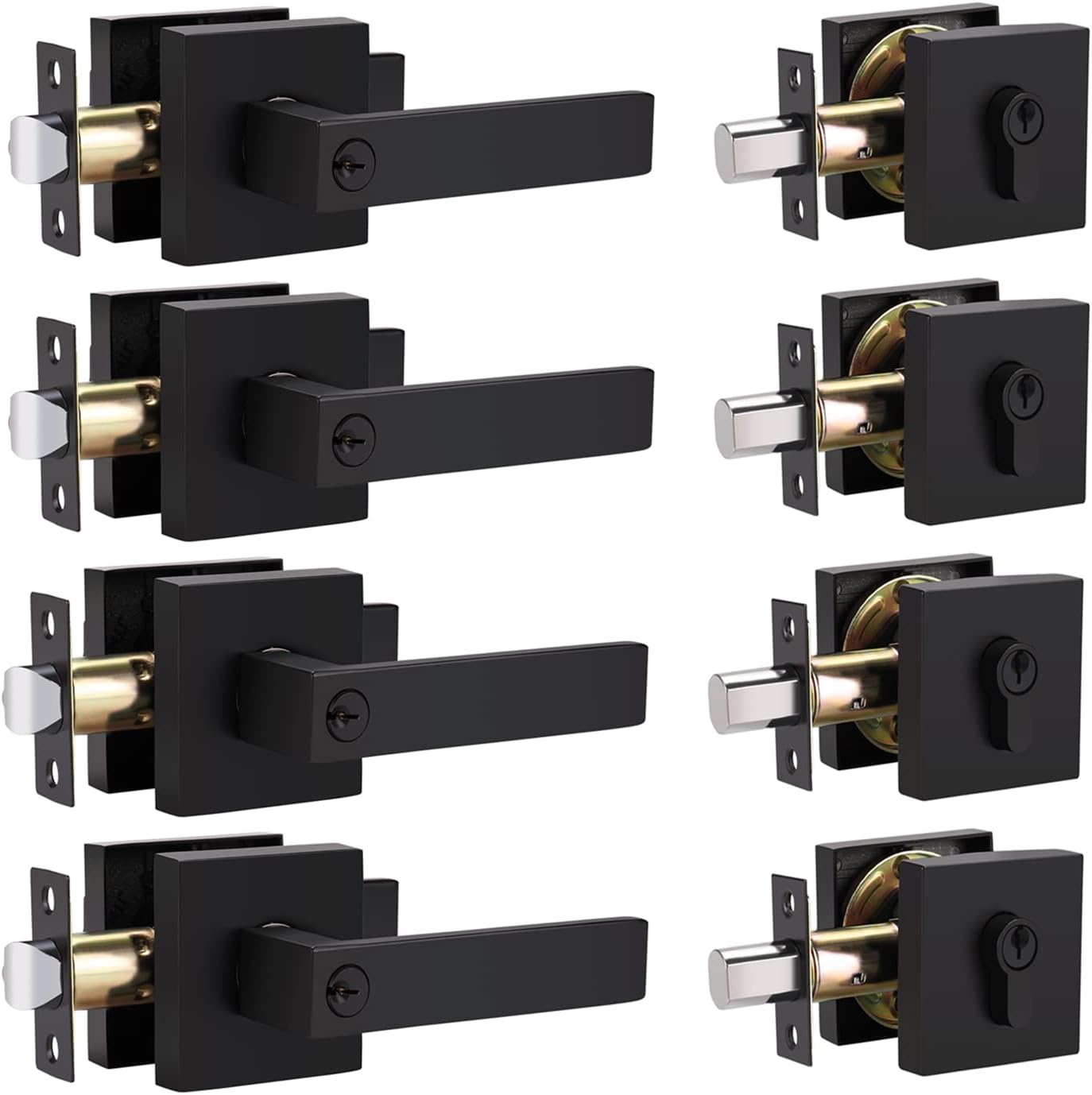 KNOBWELL 4 Pack Front Door Lock Set with Single Cylinder Deadbolt ...