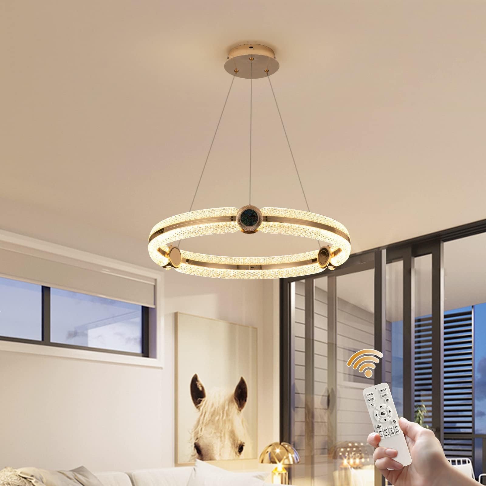 GEADI Modern LED Ring Chandelier 48W Round Pendant Lighting Dimmable ...