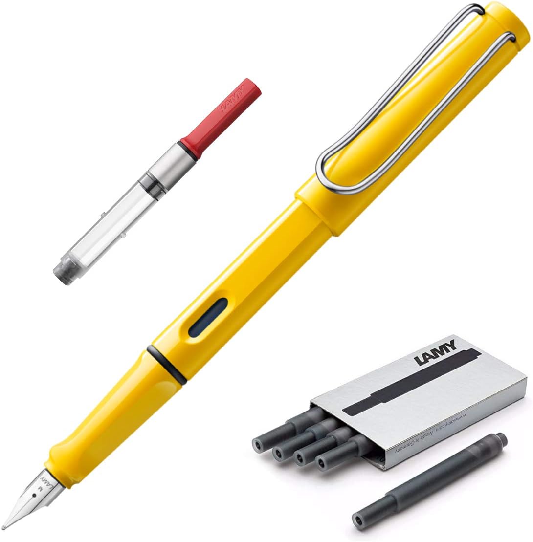 Amazon.com : Lamy Safari Fountain Pen (M) Hot Red & 5 Black Ink ...