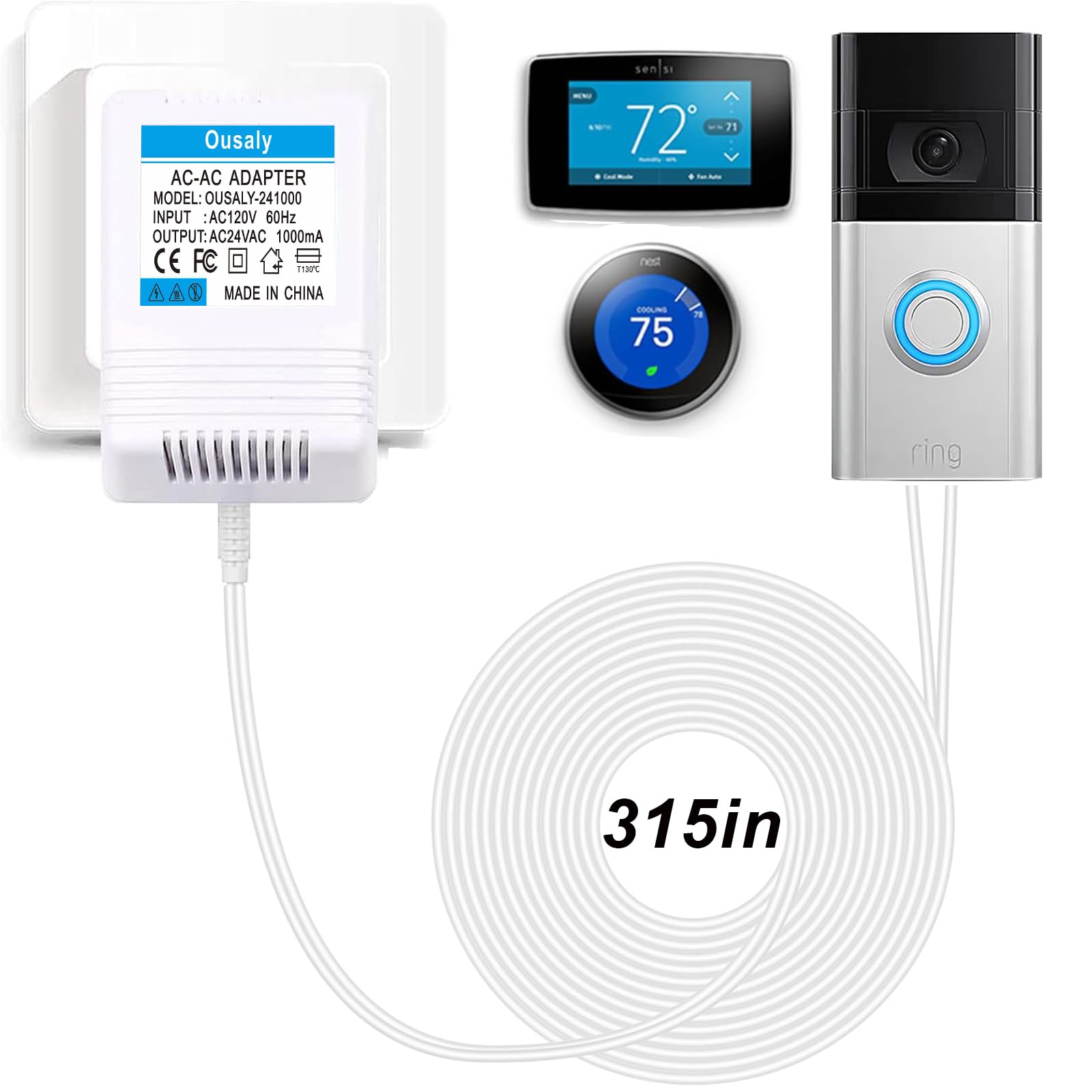 24VAC1A Video Doorbell Power Adapter - 26.5feet Extension Cable, AC110 ...