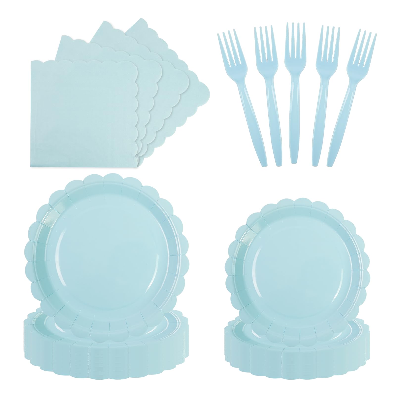 Amazon.com: 96PCS Blue Paper Plates and Napkins, 24 Guest Light Blue ...