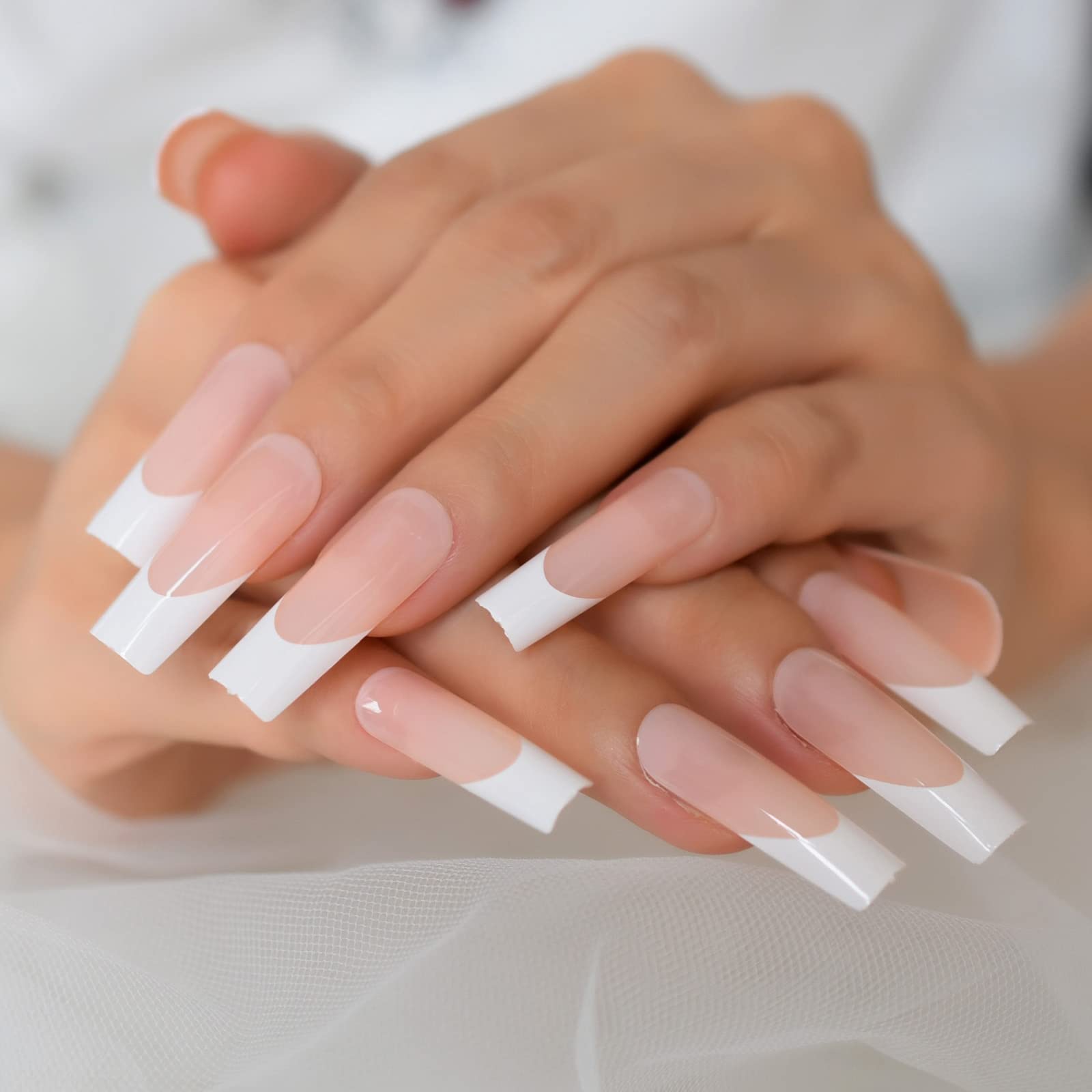 Acrylic Nails Tips Clear And Natural Fake Nails Transparent Color ...