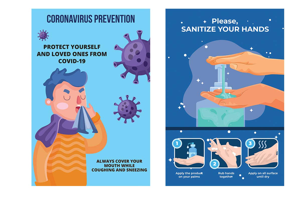 Yellow Alley Coronavirus Posters Combo - Covid 19 Precautions ...