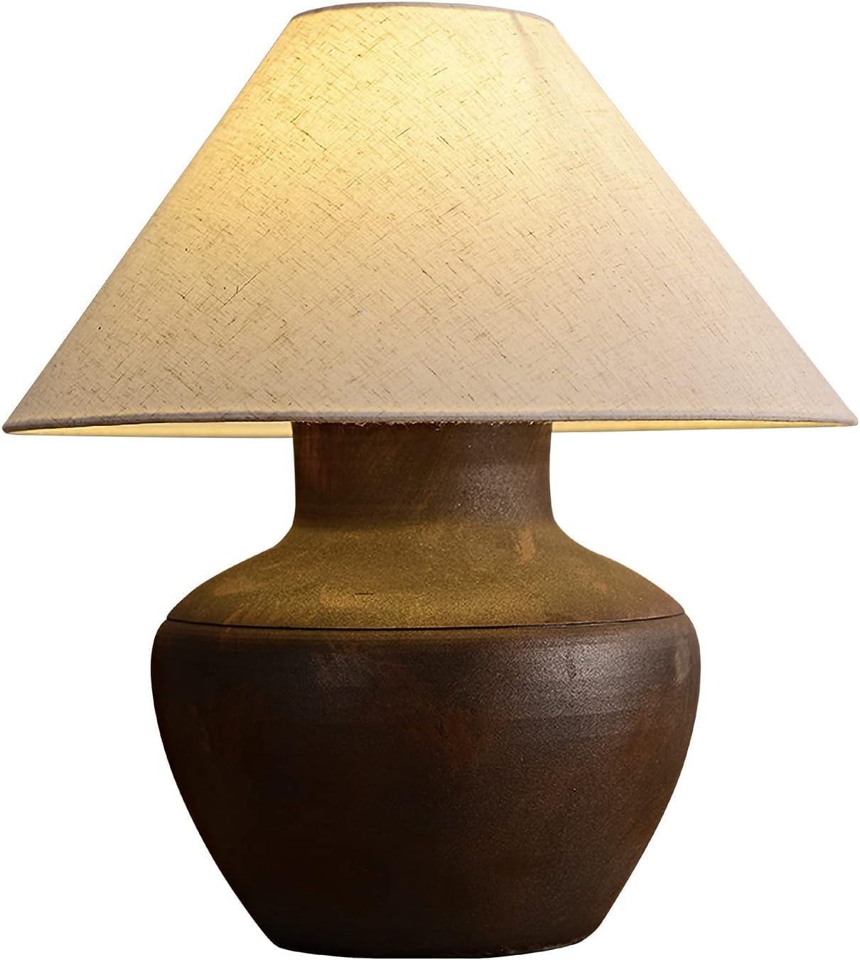 SANDYHA Farmhouse Ceramic Table Lamp Rustic Clay Pot Table Lamps Brown ...