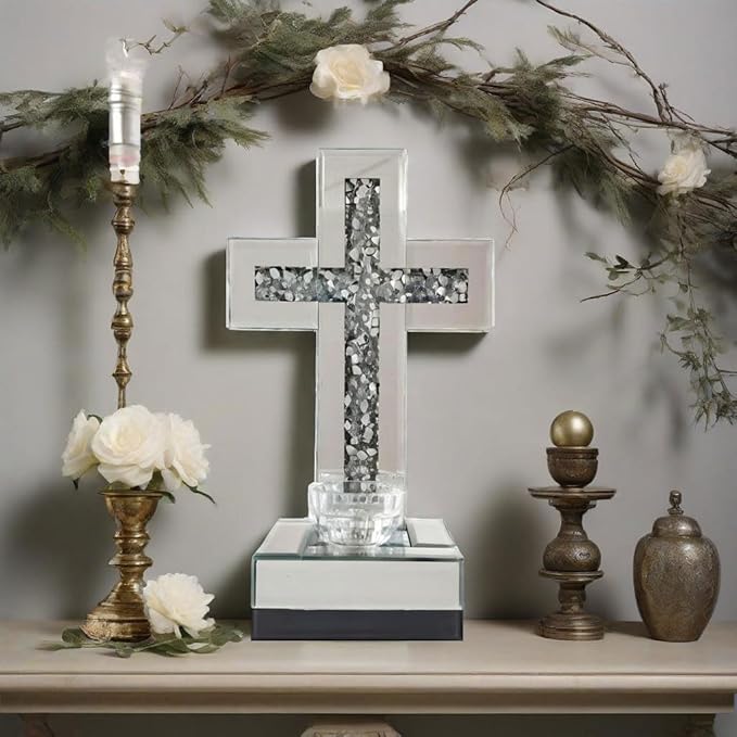 Amazon.com: GIMORRTO Mirrored Cross Wall Decor, Crushed Diamond Crystal ...