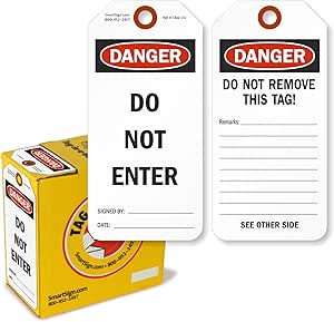 Amazon.com : SmartSign (100-Pack) 2-Sided Danger Do Not Enter Tags in ...