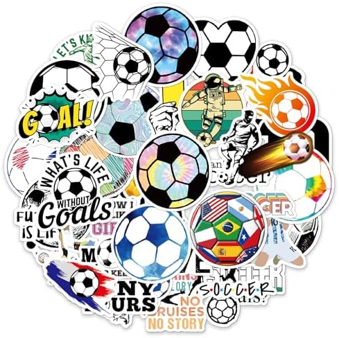 Soccer Stickers, 50 Pcs Sport Football Stickers Waterproof Vinyl Water ...
