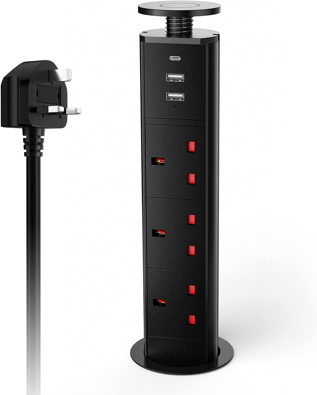 CURUK Pull Pop Up Sockets Extension with 2 USB for Kitchen Worktops ...