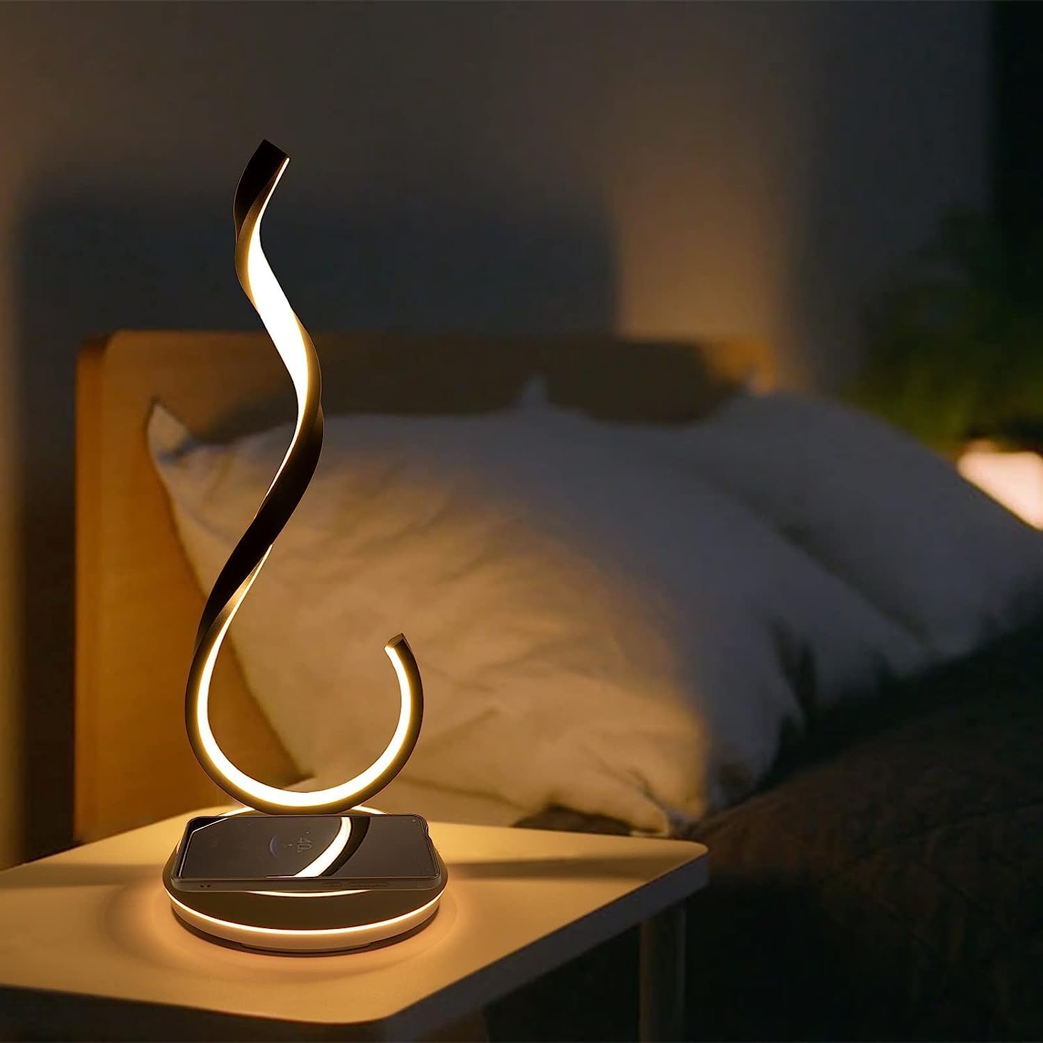 EIDEARAY Bedside Table LED Night Light with Wireless Charger and ...