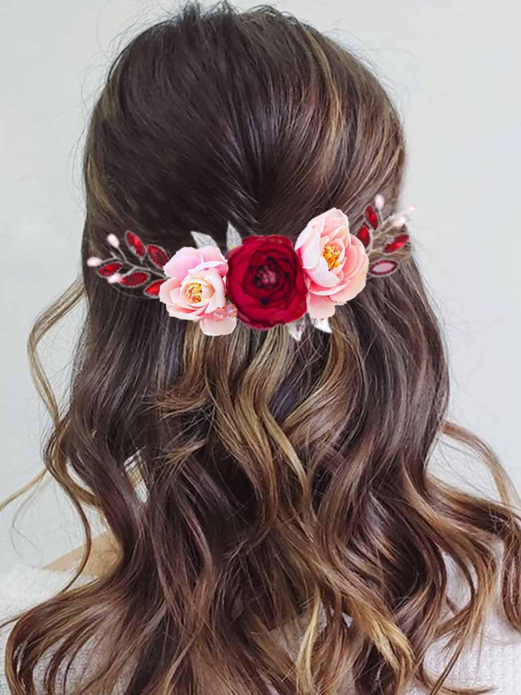 Amazon.com : Unicra Rose Flower Bride Wedding Hair Vine Silver Leaf ...