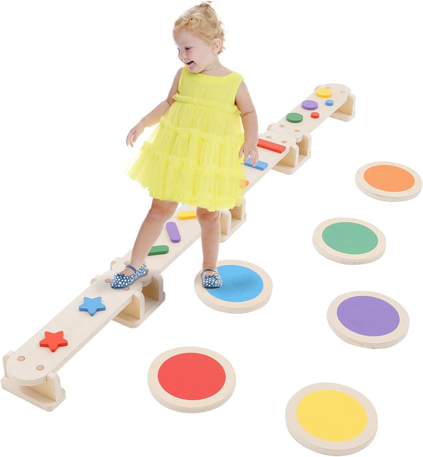 3 in 1 Wooden Balancing Beam for Children and Toddlers with Stepping ...