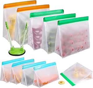 Amazon.com: Reusable Food Storage Bags, 10 Pack Leakproof Reusable ...