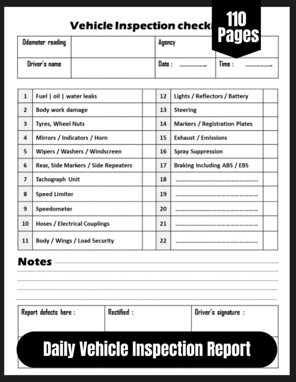 Daily Vehicle Inspection Report Book: Vehicle Inspection Checklist Log ...