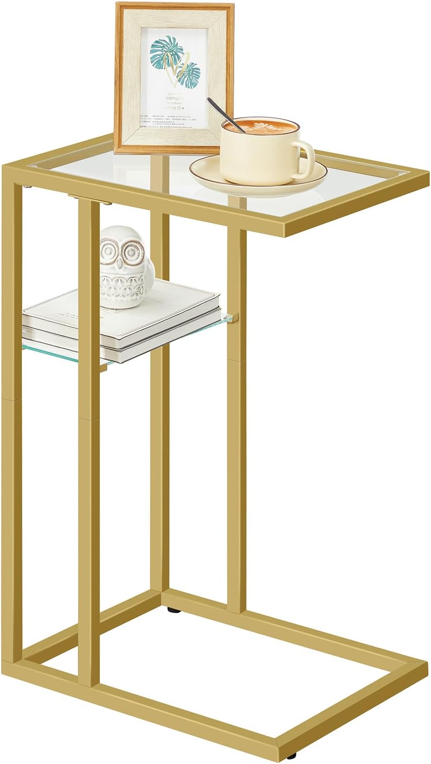 Amazon.com: Gold Glass Small Drink Snack Accent Martini Table, C Shaped ...