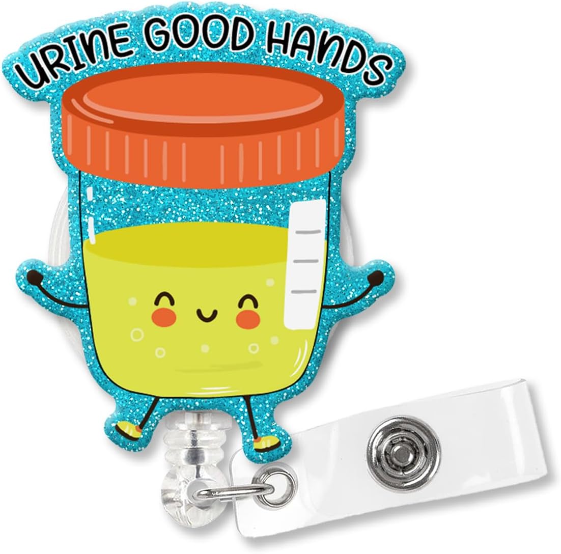 Amazon.com : XQLZY Urne Good Hands Fun Blue Glitter Retractable Badge ...