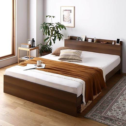 Amazon｜RASIK ベッド シングル 2層ポケットコイルマットレス付き ブラウン 棚 コンセント付き すのこ 高さ調整 お客様組立 Asteria アステリア｜フレーム＆マットレスセット ...