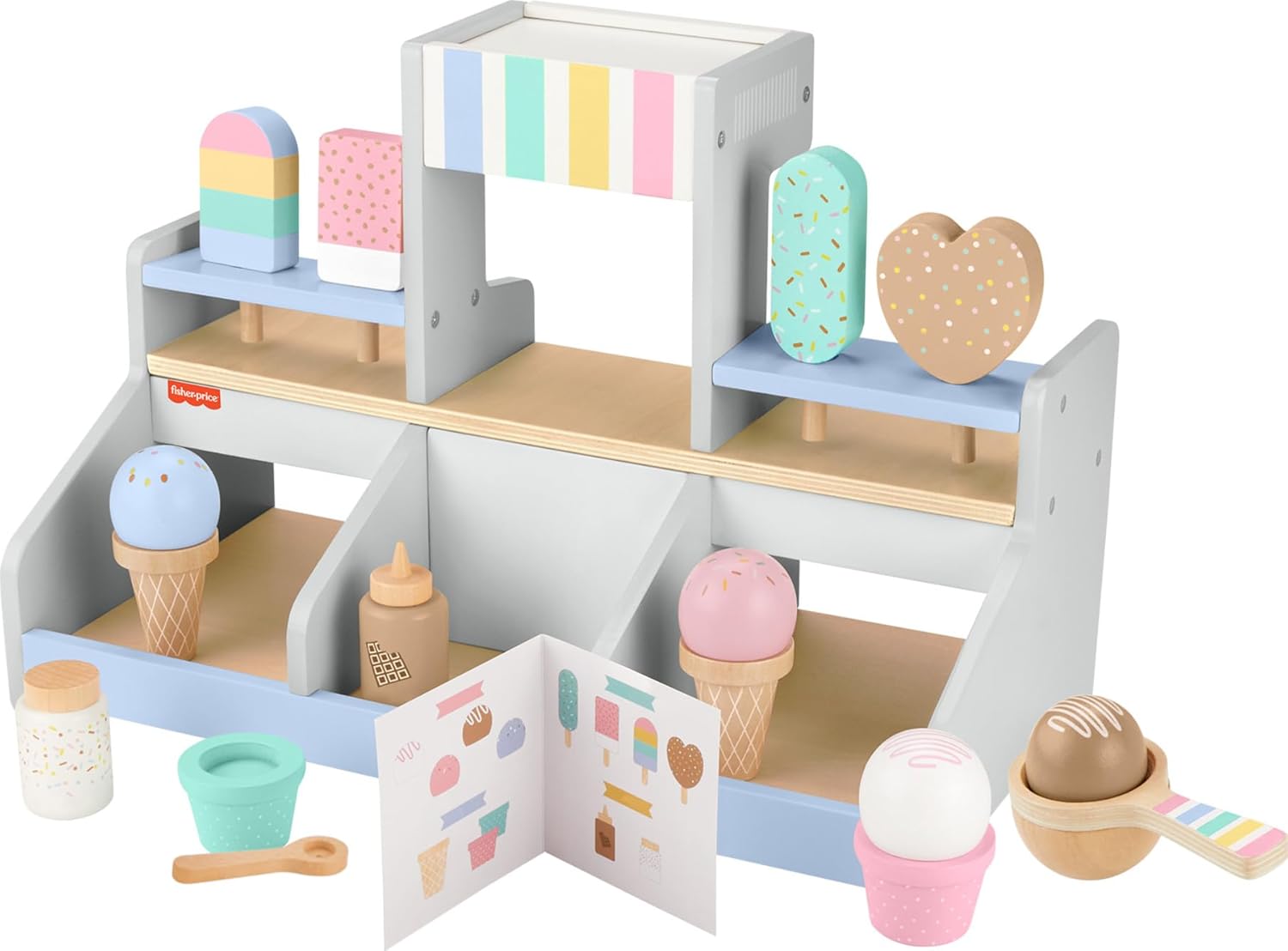 Amazon.com: Fisher-Price Preschool Toy Wooden Ice Cream Shop Playset ...
