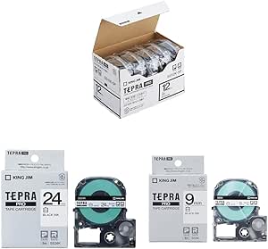 Amazon | 【セット買い】キングジム 【純正】 テプラPROテープカートリッジ エコパック5個入 12mm 白ラベル/黒文字 長さ8m SS12K-5P + キングジム 【純正】 テプラ ...