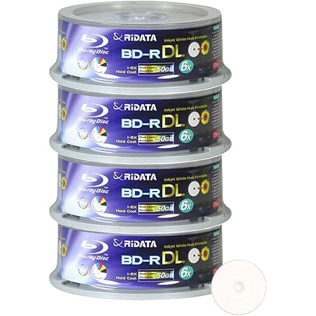 Amazon.com: 100 Pack Ridata Blu-ray BD-R DL Dual Layer 6X 50GB White Inkjet Hub Printable ...