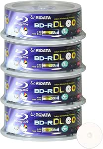 Amazon.com: 100 Pack Ridata Blu-ray BD-R DL Dual Layer 6X 50GB White Inkjet Hub Printable ...