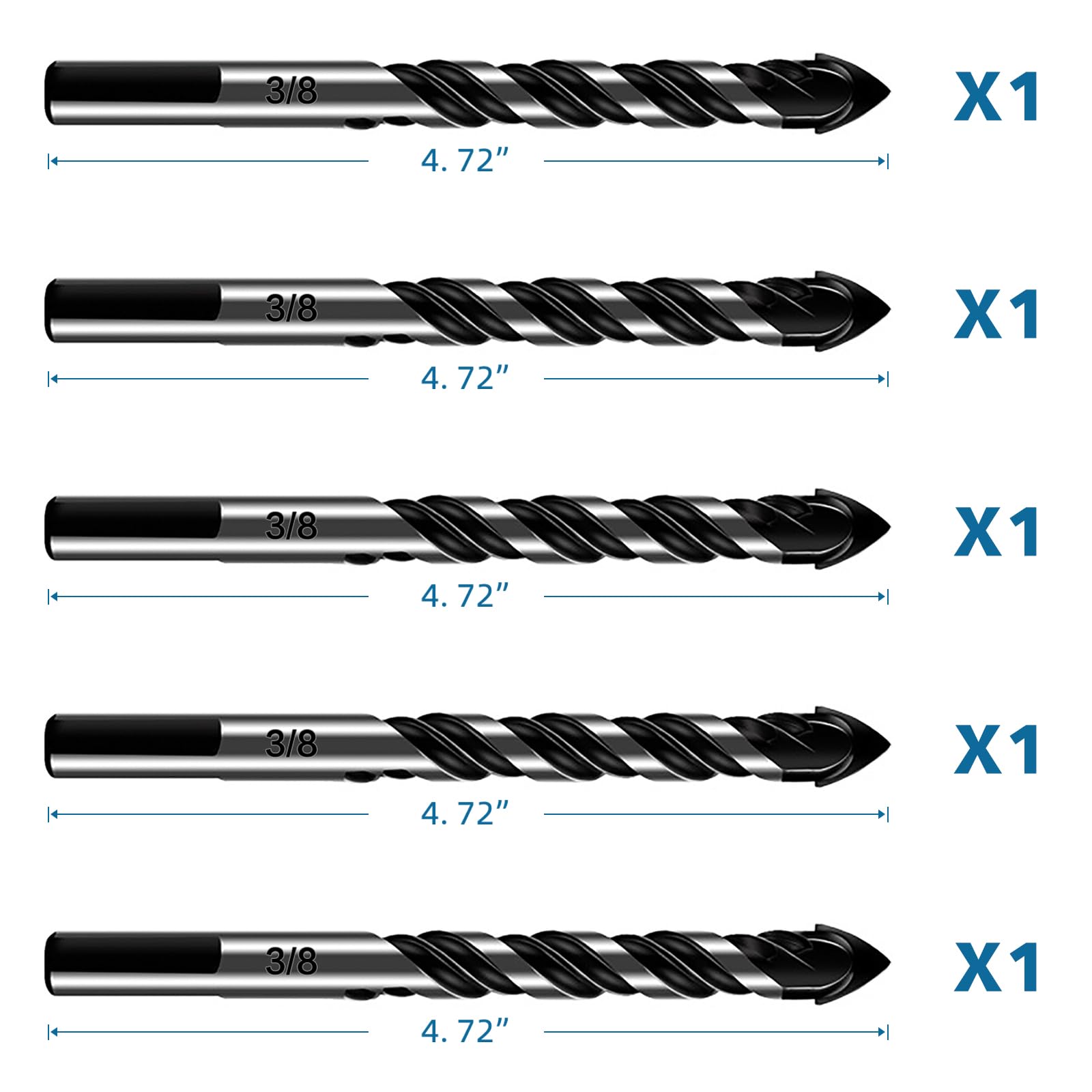 Snapklik.com : 5-Piece 3/8 Masonry Drill Bits For Tile Glass Ceramic ...