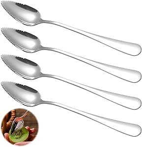 Stainless Steel Grapefruit Spoons,4 PCS Grapefruit Utensils,Silver Dessert Spoon with Serrated ...