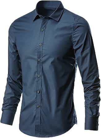 Amazon.com: YONGHS Formal Dress Shirts for Men Regular Fit Long Sleeve ...