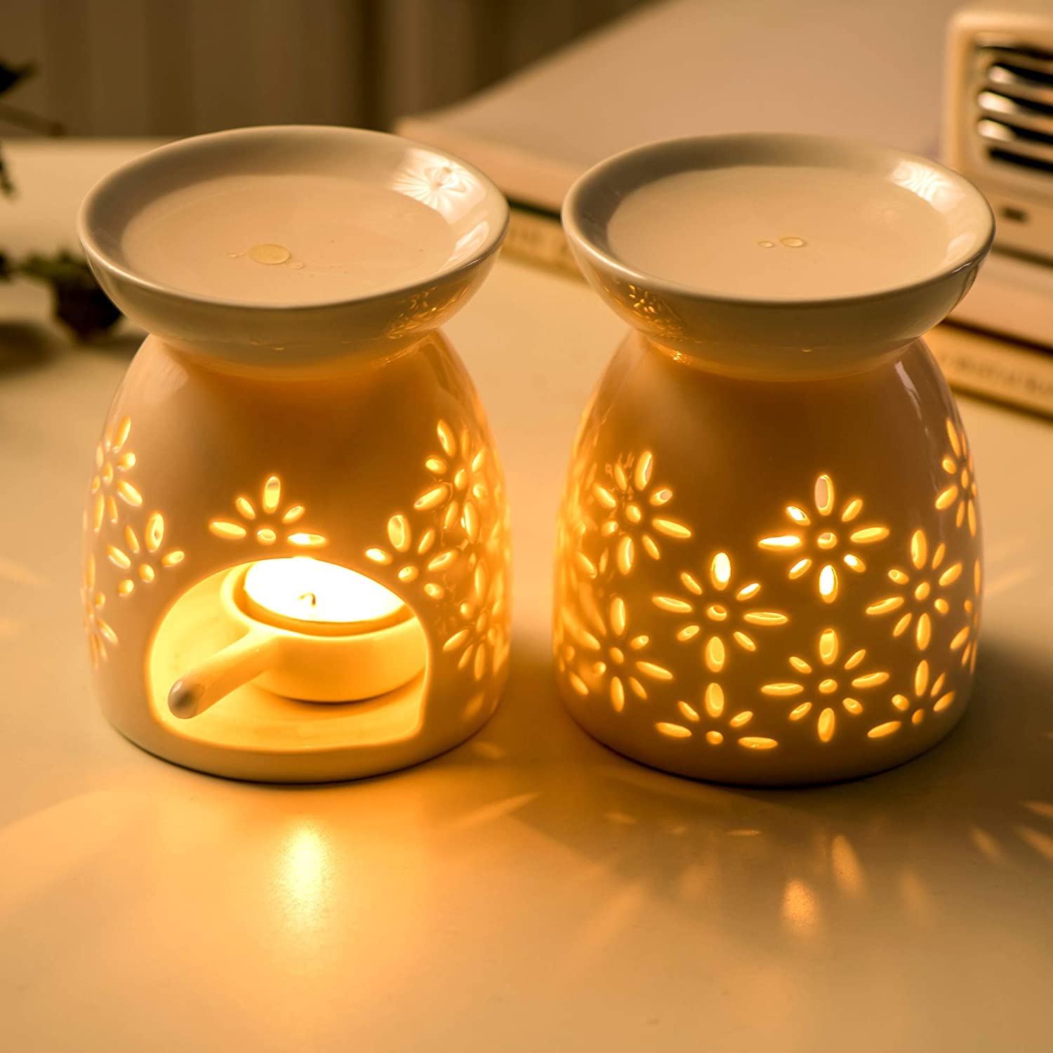 Essential Oil Burners Set of 2, LOVECASA Ceramic Wax Melt Burners ...