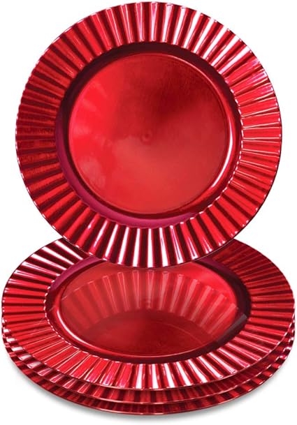 Amazon.com: Red Charger Plates - Set of 4 13” Wavy Brim Decorative ...