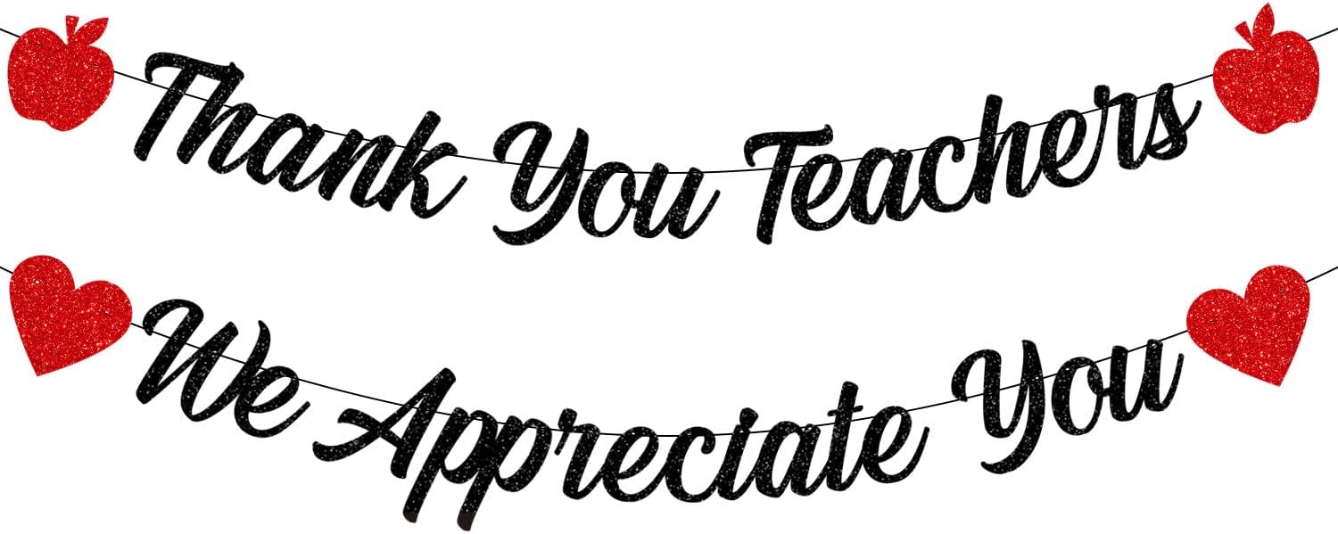 Amazon.com: JKQ Black Glitter Thank You Teachers We Appreciate You ...