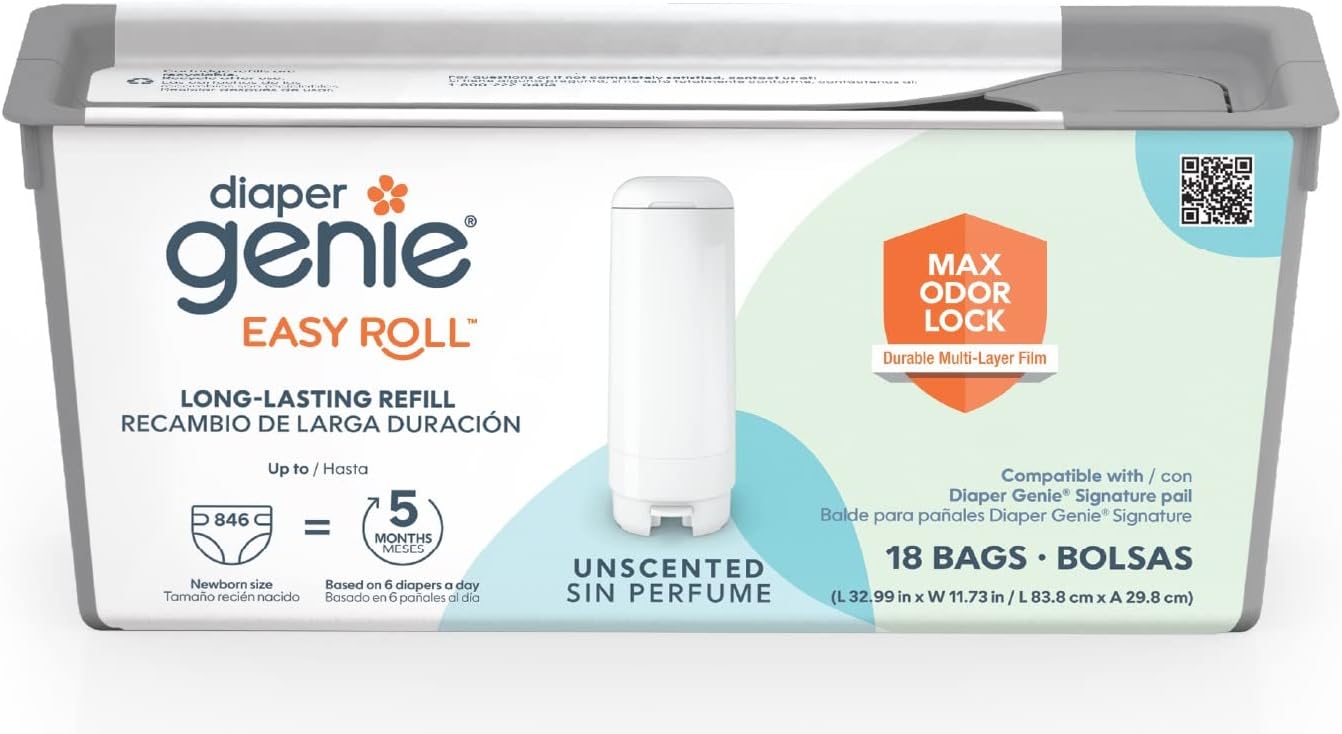 Diaper Genie Easy Roll Refill with 18 Bags | Lasts Up to 5 Months or ...