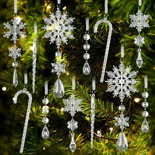 Amazon.com: 24pcs Crystal Christmas Tree Ornaments, Decorations Hanging ...