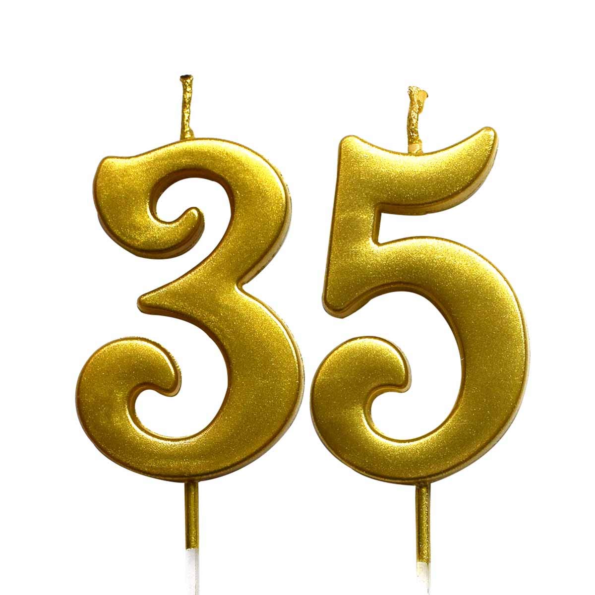 MAGJUCHE Gold 35th Birthday Numeral Candle, Number 35 Cake Topper ...