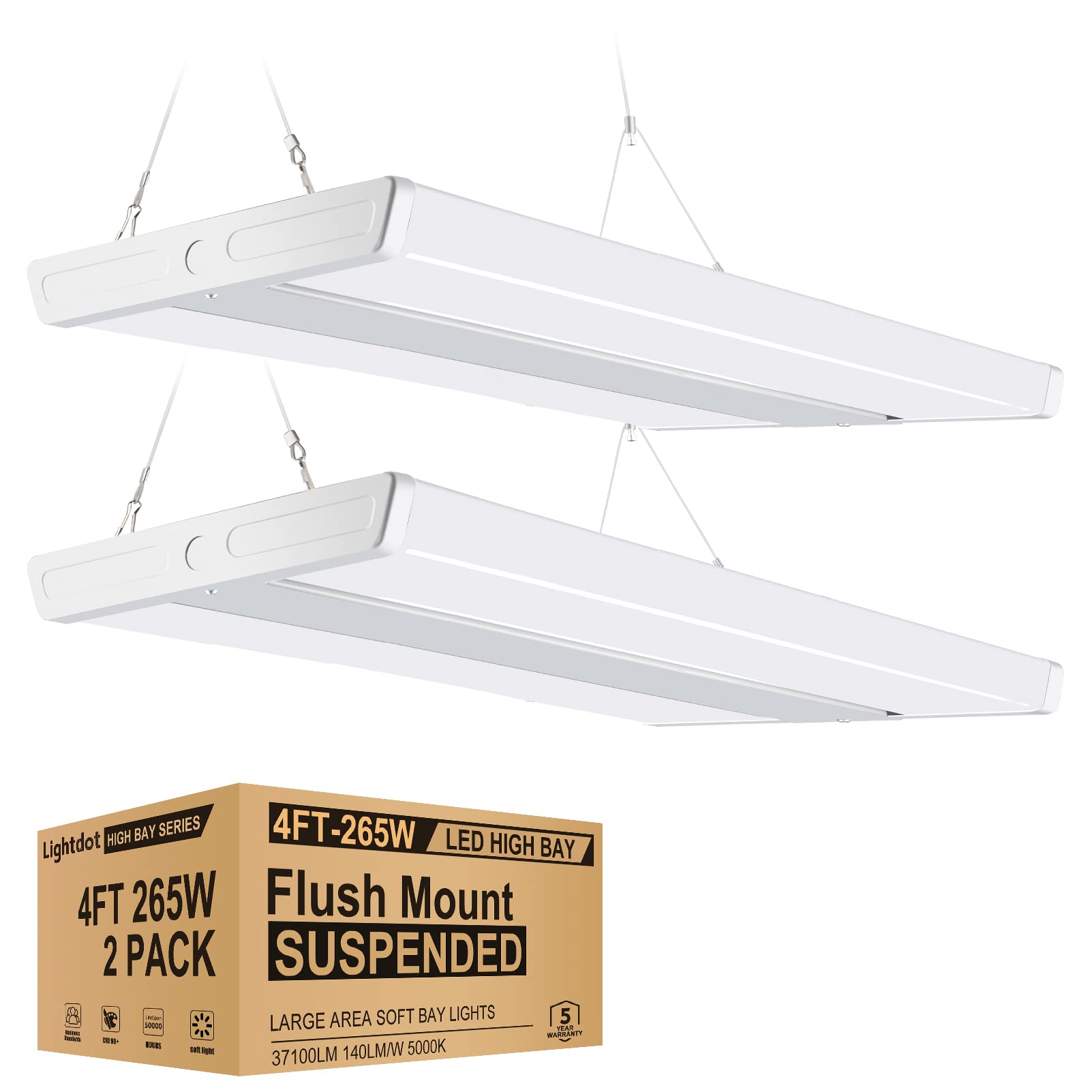 Lightdot 2 Pack LED High Bay Shop Light, 4FT 265W 38000LM [1000W HPS ...