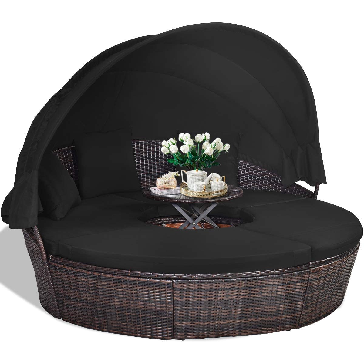 Amazon.com : HAPPYGRILL Patio Daybed with Canopy Outdoor Furniture Set ...