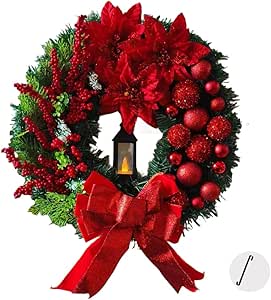 Amazon.com: TomnuK Christmas Wreath With LED Oil Lamp, Battery Operated ...