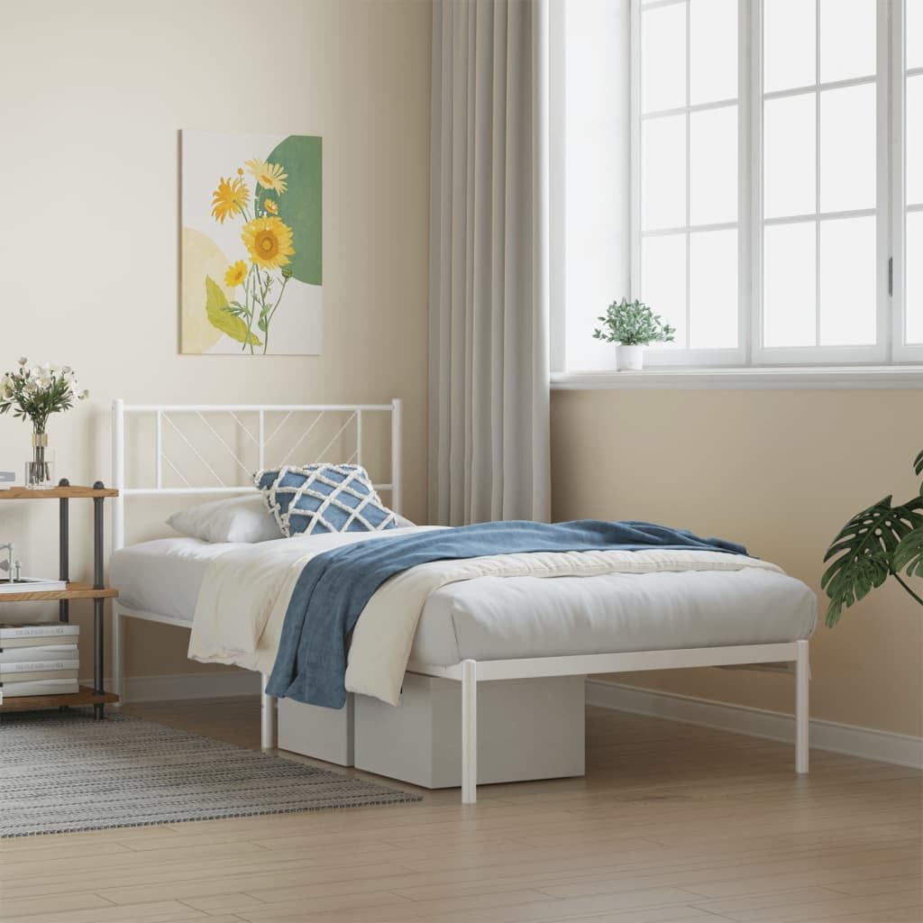 Tidyard Bed Frames Metal Platform Bed Frame with Headboard White 75x190 ...