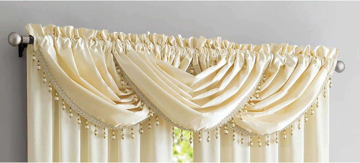 Amazon.com: PREMIUS Crushed Satin Rod Pocket Panel and Waterfall ...