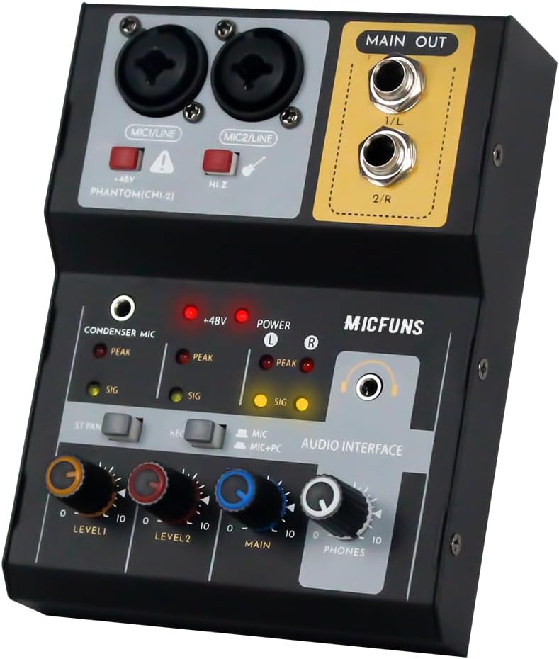Amazon.com: Micfuns MT2 2 channel audio Unpower mixer with DC 48V ...