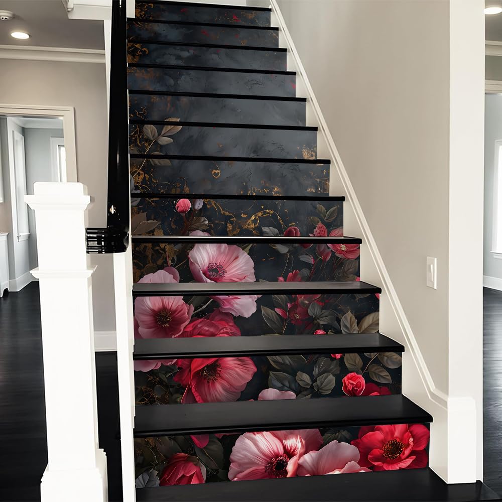 Amazon.com: REDAMANCY Vintage Dark red Poppies Flower Painting Peel and ...