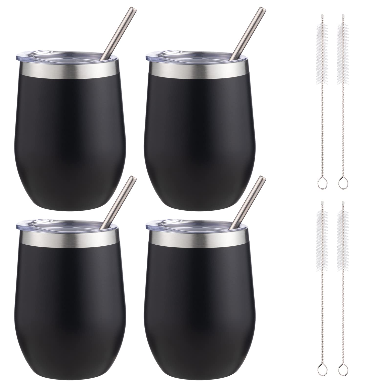 Amazon.com | FristChoice 12 oz Insulated Wine Tumbler with Lid and Straw,Stainless Steel ...