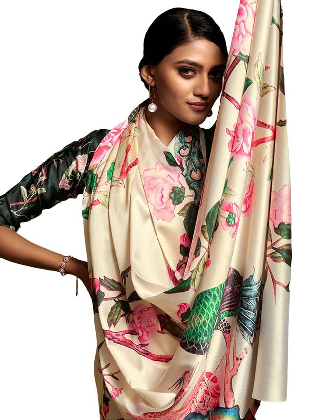 Buy Satrani Women's Satin Saree (3408S283N_Cream & Muti) at Amazon.in